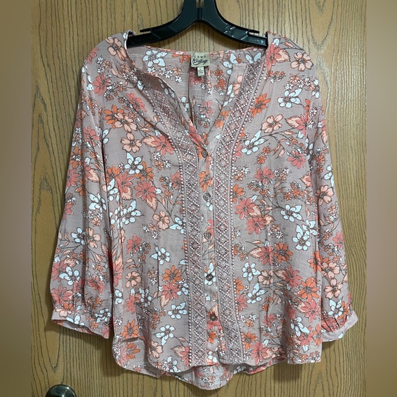 Como Vintage | Tops | Como Vintage Pink And Orange Floral Blouse | Poshmark
